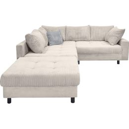 Ecksofa Collection AB "Toni L-Form, B: 215 cm", beige, B:215cm H:44cm T:184cm, 100%Polyester, Sofas, Ecksofa, mit Hocker & 2 Zierkissen, Federkern