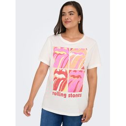 Only CARMAKOMA Damen Kurzarmshirt "CARROLL LIFE SS O-NECK REG TEE LC JRS"cloud dancer print:rolling stones squarot, Gr. S, bedruckt, Jersey,