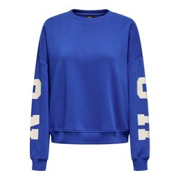 Only Damen Sweatshirt "ONLSWEAT L/S BACK/SLEEVE PRINT SWT NOOS", blau, Gr. M, bedruckt, Sweatware, Obermaterial: 60% Baumwolle, 40% Polyester,