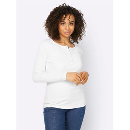 Langarmshirt Heine "Shirt", Damen, Gr. 34, wei&szlig;, 95% Baumwolle, 5% Elasthan, unifarben, Rundhals, Shirts Langarmshirt