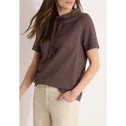 T-Shirt Cecil, Damen, Gr. XS (36), macchiato braun, Web, 75% Baumwolle, 23% Polyester, 2% Elasthan, Strukturmuster, Basic, comfort fit normal, Rundhals, abgesteppt, Shirts T-Shirt, mit Tunnelzugband am Kragen