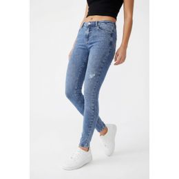 Skinny-fit-Jeans Only "ONLPOWER MID WASIST PUSH UP AZ", Damen, Gr. M, L&auml;nge 32, light blau denim, Denim/Jeans, Obermaterial: 92% Baumwolle, 6% Polyester, 2% Elasthan, Destroyed-Effekte, unifarben, skinny fit normal, Jeans Skinny-fit-Jeans, mit Destroyed-Details, Topseller