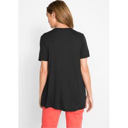 bonprix Damen 2-in-1-Shirt "2 in 1 Shirt mit V-Ausschnitt, kurzarm", schwarz, Gr. 36, Obermaterial: 95% Viskose, 5% Elasthan, Shirts, A-Linie