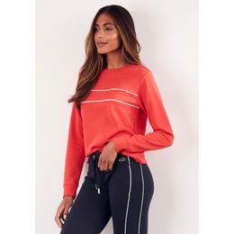 H.I.S. H.I.S Damen Sweatshirt, Gr. 48, rot, Interlock, Obermaterial: 60% Baumwolle, 40% Polyester, bestickt, unifarben, Basic, Sweatshirts, mit Piping auf