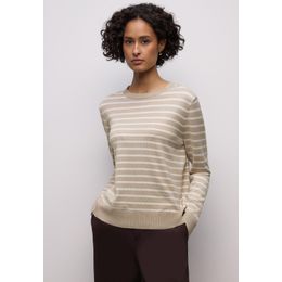 Rundhalspullover Street One, Damen, Gr. 44, cotton beige, Stoff, 86% Viskose, 14% Polyester, gestreift, normal normal, Rundhals, Rippb&uuml;ndchen, Pullover Rundhalspullover, im Streifendesign