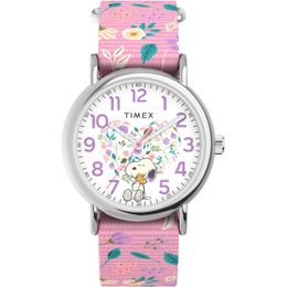 Quarzuhr Timex "PEANUTS WEEKENDER", rosa, Armbanduhren, Damen, Quarzuhr, Armbanduhr, Damenuhr, Mineralglas, analog, Textilarmband