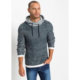 bonprix Herren Strickpullover, blau, Gr. 68, meliert, Strick, Obermaterial: 100% Polyacryl, Pullover, aus Polyacryl, mit Schalkragen und Kordelzug,