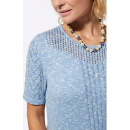 CLASSIC Damen Rundhalspullover "Ajour-Pullover", blau, Gr. 50, meliert, 65% Baumwolle, 35% Polyacryl, Pullover