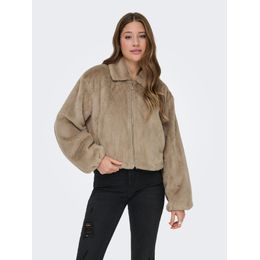 Pl&uuml;schjacke Only "ONLDANA LIFE FAUX FUR JACKET CC OTW", Damen, Gr. S, silber (silber mink), Web, Obermaterial: 100% Polyester, unifarben, regular fit, Jacken Pl&uuml;schjacke