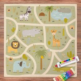 Bilderwelten Kork-Teppich Illustration bunt Tiere Korkmatte - Safari - Die gro&szlig;e Vielfalt der Tiere - Elefant Kinderzimmer Baby M&auml;dchen Jungen