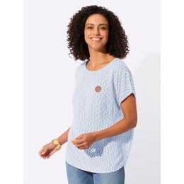 Druckbluse Casual Looks, Damen, Gr. 46, ecru, bleu, bedruckt, 100% Viskose, gemustert, Rundhals, Blusen Druckbluse