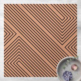 Bilderwelten Kork-Teppich Unifarben schwarz Korkmatte - Symmetrische Geometrie aus Schwarzen Linien - Streifen Wohnzimmer Schlafzimmer