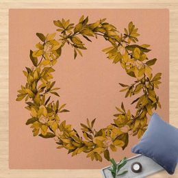 Bilderwelten Kork-Teppich Illustration gelb Aquarell - Romantischer Bl&uuml;tenkranz Gelb - Deko Wohnzimmer Schlafzimmer