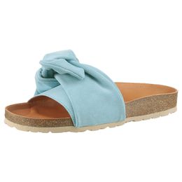 Pantolette VERBENAS "Roxy Roda", Damen, Gr. 35, blau (hellblau), Veloursleder, Schuhe Pantolette, Sommerschuh, Flat, Pool Slides mit modischer Schlaufe