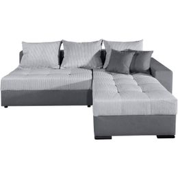 Ecksofa Collection AB "Josy L-Form, B: 214 cm in Cord, Cord-Mix", grau (anthrazit, grau), B:214cm H:84cm T:161cm, 100% Polyester, Sofas, Ecksofa, mit Bettfunktion, Bettkasten & 2 Zierkissen, Federkern