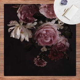 Bilderwelten Kork-Teppich Motiv rosa Korkmatte - Rosa Blumen auf Schwarz Vintage - Rose Wohnzimmer Schlafzimmer