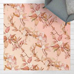 Bilderwelten Kork-Teppich Illustration rosa Aquarell - Romantisches Bl&uuml;tenaquarell Natur Rosa - Deko Wohnzimmer Schlafzimmer