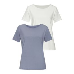 T-Shirt Lascana "mit Rundhals-Ausschnitt", Damen, Gr. 44/46, blau (hellblau, creme), Single Jersey, Obermaterial: 50% Baumwolle, 45% Modal (TENCEL&trade;), 5% Elasthan, unifarben, Basic, bequem, Rundhals, Shirts T-Shirt, aus elastischer Baumwoll-Modal-Qualit&auml;t, Topseller