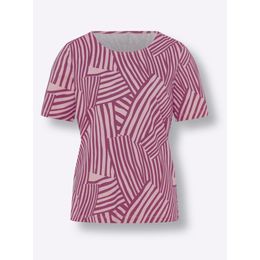 Classic Basics Damen Rundhalsshirt "Kurzarm-Shirt", lila, Gr. 44, gemustert, mehrfarbig, 100% Baumwolle, Shirts