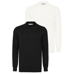 FELIX HARDY Herren Polokragenpullover "Pullover mit Polo-Kragen 2er-Pack", schwarz-wei&szlig;, Gr. M, 100% Baumwolle, Pullover
