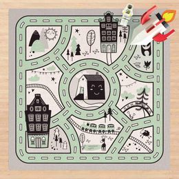 Bilderwelten Kork-Teppich Illustration schwarz Korkmatte - Skandinavien - Die gr&uuml;ne Stadt - Auto Kinderzimmer Baby M&auml;dchen Jungen