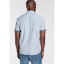 MAN'S WORLD MAN'S WORLD Herren Kurzarmhemd, blau, Gr. 5XL, unifarben, Web, Obermaterial: 100% Baumwolle, Hemden, mit kleinem Brustprint