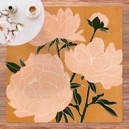 Bilderwelten Kork-Teppich modern orange Blumen Korkmatte - Moderne Pfingstrosen II - Deko Wohnzimmer Schlafzimmer
