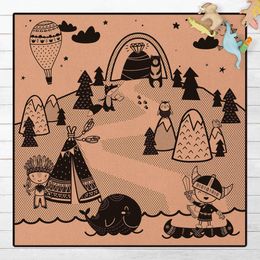 Bilderwelten Kork-Teppich Illustration schwarz weiss Korkmatte - Wikinger - Die Eroberung des Diamanten - Deko Kinderzimmer Baby M&auml;dchen Jungen