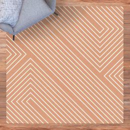Bilderwelten Kork-Teppich Unifarben weiss Korkmatte - Symmetrische Geometrie aus Wei&szlig;en Linien - Streifen Wohnzimmer Schlafzimmer