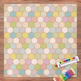 Bilderwelten Kork-Teppich Illustration bunt Korkmatte - No.YK52 Sechseck Pastell - Geometrisch Kinderzimmer Baby M&auml;dchen Jungen
