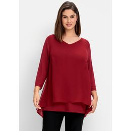 sheego Damen Blusenshirt "3/4-Arm-Shirt", rot, Gr. 44, unifarben, 95% Viskose, 5% Elasthan, Chiffon:100% Polyester, Shirts