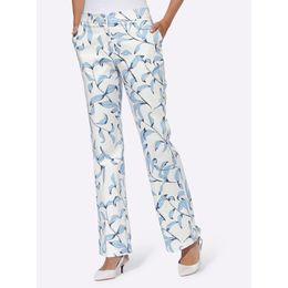 Heine Damen Webhose, blau, Gr. 46, bedruckt, gebl&uuml;mt, gemustert, mehrfarbig, 98% Baumwolle, 2% Elasthan, Hosen