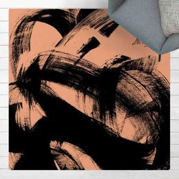 Bilderwelten Kork-Teppich Abstrakt schwarz weiss originell Korkmatte - Onyx in Bewegung II - Deko Wohnzimmer Schlafzimmer