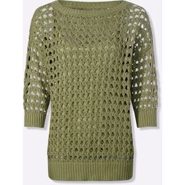 Heine Damen Ajourpullover "2-in-1-Pullover"schilf, ecru, meliert, Gr. 38, unifarben, 100% Baumwolle, Top:5% Elasthan, 95% Viskose, Pullover