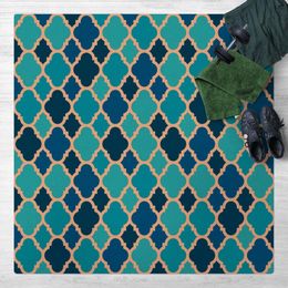 Bilderwelten Kork-Teppich Illustration blau Fliesenoptik - Orientalisches Muster mit t&uuml;rkisen Ornamenten - Deko Wohnzimmer Schlafzimmer