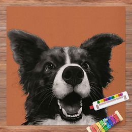 Bilderwelten Kork-Teppich modern schwarz weiss Tiere Aquarell - Illustration Hund Border Collie Schwarz Wei&szlig; Malerei - Hund Wohnzimmer Schlafzimmer