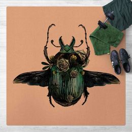 Bilderwelten Kork-Teppich Illustration gr&uuml;n Tiere Korkmatte - Illustration floraler K&auml;fer - Insekten Wohnzimmer Schlafzimmer