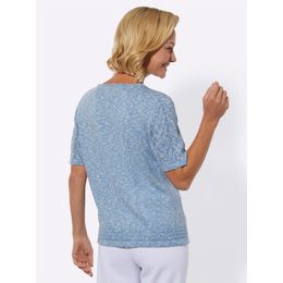 CLASSIC Damen Rundhalspullover "Ajour-Pullover", blau, Gr. 40, meliert, 65% Baumwolle, 35% Polyacryl, Pullover