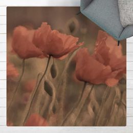 Bilderwelten Kork-Teppich Motiv rosa Blumen Korkmatte - Malerische Mohnblumen - Mohn Wohnzimmer Schlafzimmer