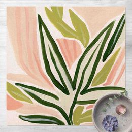 Bilderwelten Kork-Teppich Tropisch rosa Aquarell - Tropische Pastellbl&auml;tter - Gr&auml;ser Wohnzimmer Schlafzimmer