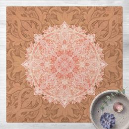 Bilderwelten Kork-Teppich modern beige originell Aquarell - Mandala Aquarell Ornament beige orange - Ornamente Wohnzimmer Schlafzimmer