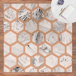 Bilderwelten Kork-Teppich Illustration grau Steinoptik - Marmor Hexagone in Graustufen - Beton Wohnzimmer Schlafzimmer