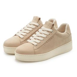 Sneaker ELBSAND "Freizeitschuh, Lederschuh, Ledersneaker, Turnschuh, Schn&uuml;rschuhe", Damen, Gr. 40, beige, Obermaterial: 100% Rindsleder. Decksohle: 100% Textilmaterial. Futter: 100% Textilmaterial. Laufsohle: 100% Synthetik, unifarben, Basic, Schuhe Sneaker, Schn&uuml;rhalbschuhe aus Leder mit modischer Plateausohle