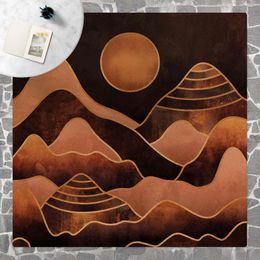 Bilderwelten Kork-Teppich Abstrakt gold originell Aquarell - Goldene Sonne abstrakte Berge - Deko Wohnzimmer Schlafzimmer
