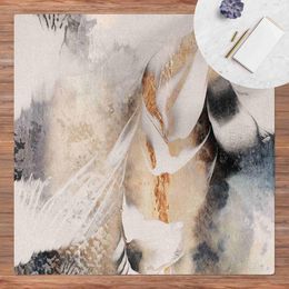 Bilderwelten Kork-Teppich Abstrakt gold originell Aquarell - Goldene abstrakte Wintermalerei - Deko Wohnzimmer Schlafzimmer