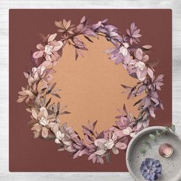 Bilderwelten Kork-Teppich Illustration violett Aquarell - Romantischer Bl&uuml;tenkranz Flieder - Deko Wohnzimmer Schlafzimmer