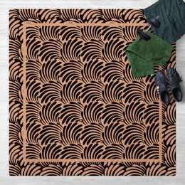 Bilderwelten Kork-Teppich Illustration schwarz weiss Korkmatte - Quadratische Bl&auml;tterornamente Schwarz Wei&szlig; mit Rahmen - Retro Wohnzimmer Schlafzimmer