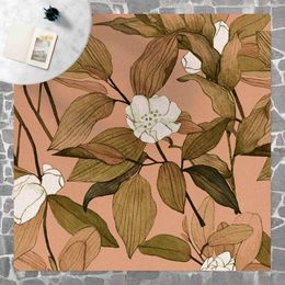 Bilderwelten Kork-Teppich Illustration rosa Aquarell - Romantisches Bl&uuml;tenaquarell Wei&szlig;e Bl&uuml;ten - Deko Wohnzimmer Schlafzimmer