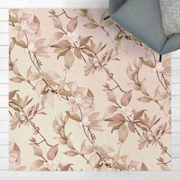 Bilderwelten Kork-Teppich Illustration beige Aquarell - Romantisches Bl&uuml;tenaquarell Natur Sand - Deko Wohnzimmer Schlafzimmer