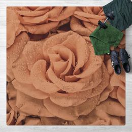 Bilderwelten Kork-Teppich Landhaus beige Blumen Korkmatte - Rosen Sepia mit Wassertropfen - Rose Wohnzimmer Schlafzimmer